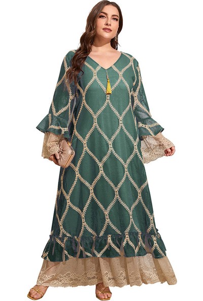 Fridayin Kadın Ağırbaşlı Stili V Yaka Renk Kontrastı Bol Büyük Beden Elbiseler (Yurt Dışından) Fridayin Kadın Ağırbaşlı Stili V Yaka Renk Kontrastı Bol Büyük Beden Elbiseler (Yurt Dışından)