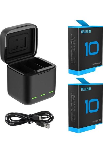Telesin Gopro Ikili Şarj Cihazı + 2'li Yedek Batarya Gopro HERO10 - Hero9 Black İçin Telesin Gopro Ikili Şarj Cihazı + 2'li Yedek Batarya Gopro HERO10 - Hero9 Black İçin