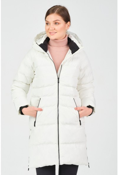 Pique Kadın Mont Yanları Fermuarlı Ribana Detaylı Kürk Yakalı Rahat Kalıp Kadın Mont Helena