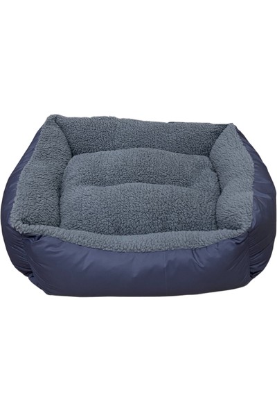 Petsygoo Makinede Yıkanabilir, Gri Peluş & Oxford Kedi-Köpek Kutu Yatak, Boncuk Silikon, 50 Cm, Yumuşak Yüzey