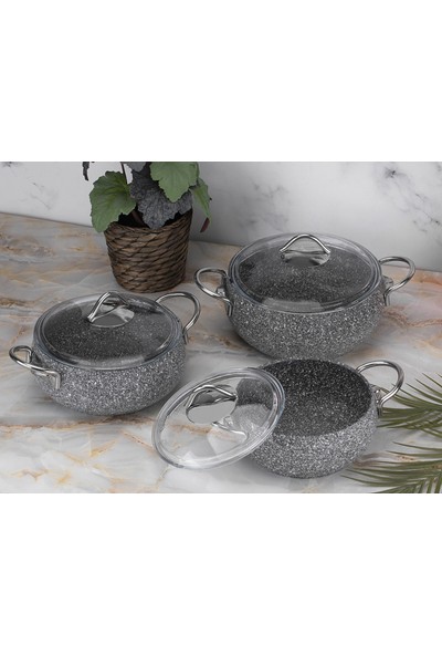 Taç Luna Granit 3'lü Güveç Seti Gri