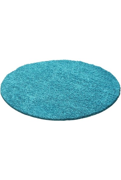 Bonigo Home Yuvarlak Shaggy Halı 30 mm Uzun ve Yüksek Tüylü Düz Mavi Renkli