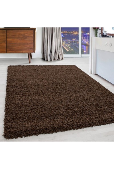 Bonigo Home Shaggy Halı 50 mm Hav Yüksekliğinde Düz Koyu Kahverengi
