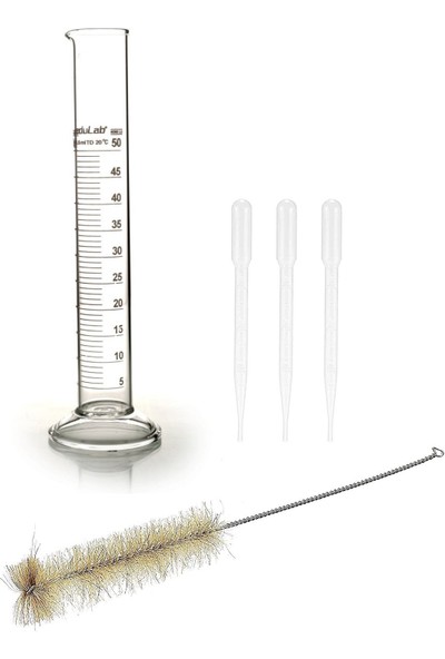 Okul Store Cam Mezür 50ML + Temizleme Fırçası + Pipetler Okul Store Cam Mezür 50ML + Temizleme Fırçası + Pipetler