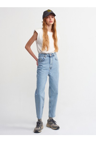 Dilvin 70218 Yüksek Bel Mom Pantolon-Buz Mavi