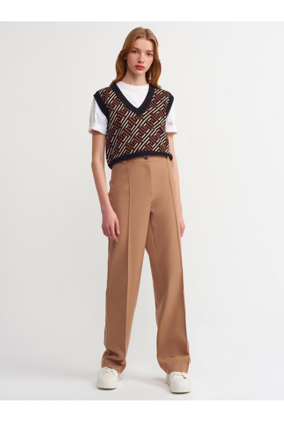 Dilvin 4888 Uzun Pantolon-Koyu Camel