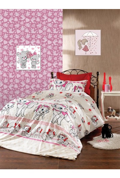 Gasel Çarşı Tek Kişilik Kedi Desen Nevresim Takımı ( Çarşafı Lastikli )