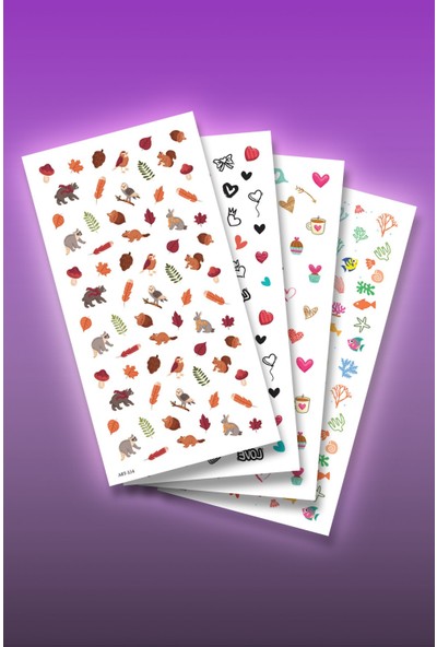 Artikel 4'lü Tırnak Dövmesi Seti, Tırnak Sticker Seti, Nail Art, Tattoo