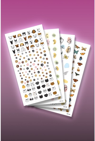 Artikel 4'lü Tırnak Dövmesi Seti, Tırnak Sticker Seti, Nail Art, Tattoo