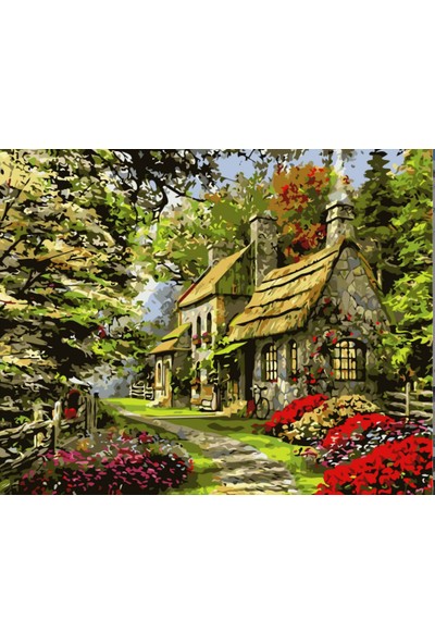 Çerçevesiz Sayılarla Boyama Seti Evi Tuval Bezi Üzerine Sayılarla Boyama 40 x 50 cm