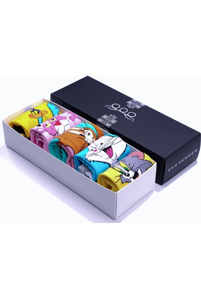 Ags Hemdem 5'li Özel Kutusunda Çizgi Film Desenli Pamuk Çorap Bugs Bunny Road Runner Tom & Jerry