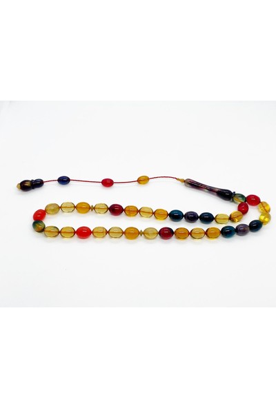 Teknik Saat Gümüş Sistemli Ateş Kehribar Tesbih