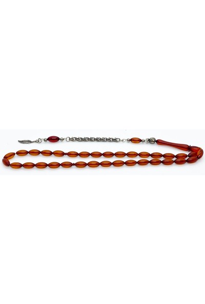 Teknik Saat Gümüş 925 Ayar Gümüş Püsküllü Ateş Kehribar Tesbih