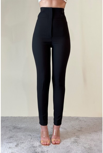 Jaglion Ekstra Yüksek Bel Dar Paça Siyah Toparlayıcı Pantolon