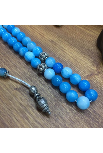Osmanlı Sarayı Gümüş Larimar Gümüş Tesbih 8mm