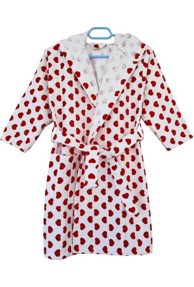 BBB Elmira Kırmızı Kalpli Kapüşonlu Kız Çocuk Bornozu Pamuklu BBB Elmira Kırmızı Kalpli Kapüşonlu Kız Çocuk Bornozu Pamuklu