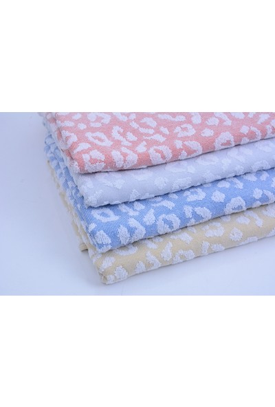 Carryberry 70x150 Jakarlı Büyük Boy Leopar Desenli Hediyelik Mavi Plaj Banyo Havlusu