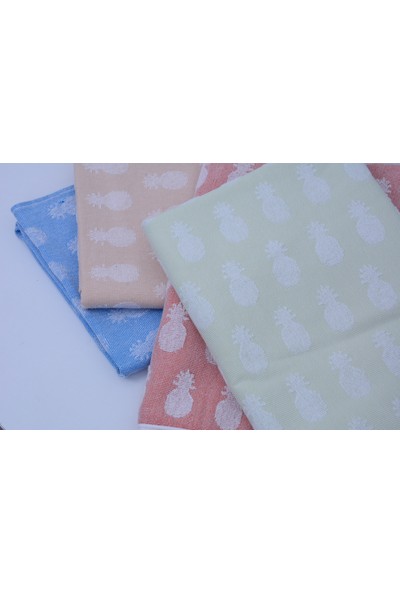 Carryberry Jakarlı Büyük Boy Ananas Desenli Kırmızı Plaj Banyo Havlusu