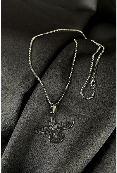 Mooni Accessories Fars Faravahar Farr-E Kiyani Model Gümüş Renk 316L Paslanmaz Çelik 65CM Zincirli Kolye Mooni Accessories Fars Faravahar Farr-E Kiyani Model Gümüş Renk 316L Paslanmaz Çelik 65CM Zincirli Kolye