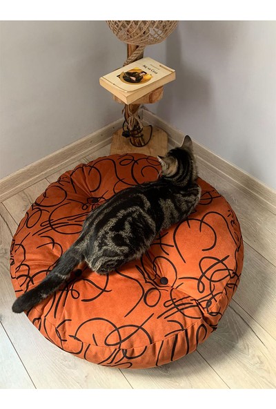 Lavinia Puf Desenli Kiremit Yuvarlak Yer Minder Yer Puf