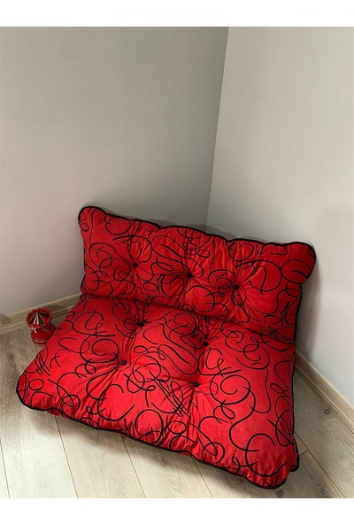 Lavinia Puf Desenli Kırmızı Ikili Takım Petek Önü Palet Yer Minderi