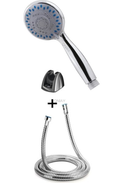 Qniay Onyon 3 Lü Set Krom 3 Fonksiyonlu Su Tasarruflu Banyo Tepe El Duş Başlığı Duş Hortum Mafsal Set