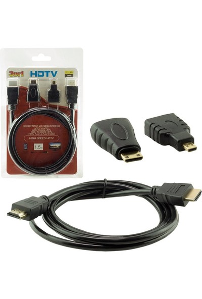 Aldım Geldi HDMI To HDMI Kablo Set Mini Micro Standart Altın Uçlu Dönüştürücü Aldım Geldi HDMI To HDMI Kablo Set Mini Micro Standart Altın Uçlu Dönüştürücü