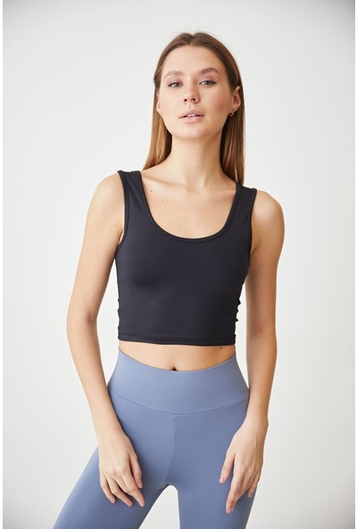 Lime Moda Askılı Crop-Siyah
