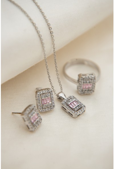 Elika Bijoux Kadın Pembe Baget Model Üçlü Set