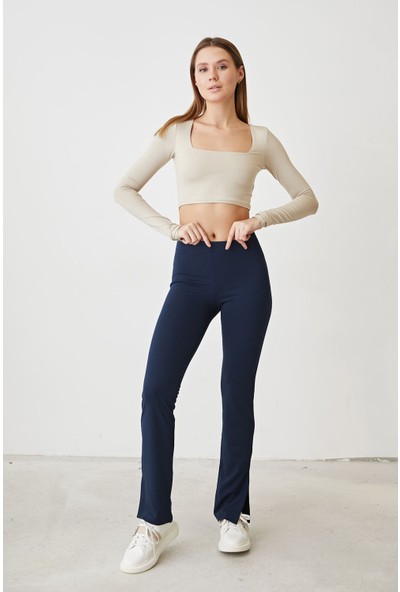 Lime Moda Yan Yırtmaçlı Tayt-Lacivert