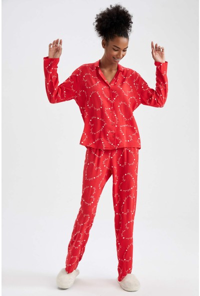 DeFacto Regular Fit Kalp Desenli Pijama ALT W6997AZ22SP