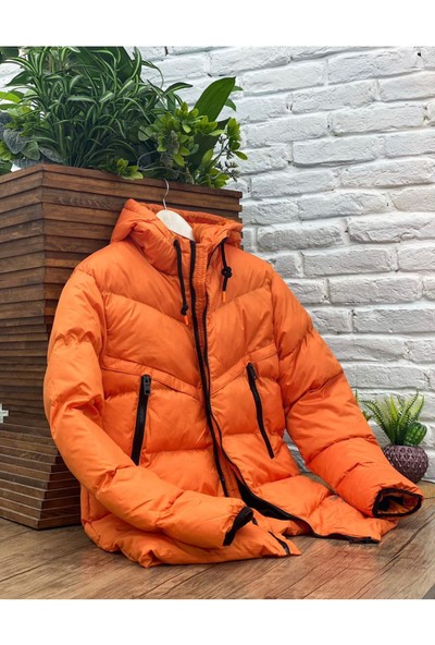 Bikombine Erkek Turuncu Elyaf Dolgu Slim Fit Uzun Kapüşonlu Şişme Mont Bikombine Erkek Turuncu Elyaf Dolgu Slim Fit Uzun Kapüşonlu Şişme Mont