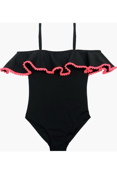 Deep Beach Siyah Ponponlu Kız Çocuk Mayo DB200620CM Deep Beach Siyah Ponponlu Kız Çocuk Mayo DB200620CM