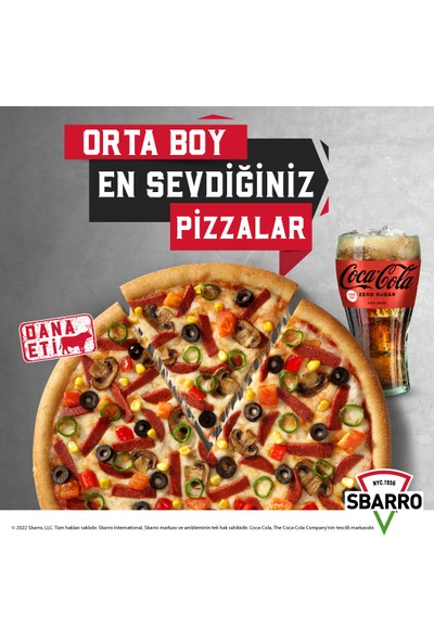 Sbarro Orta Boy Pizza Menü (Orta Boy Pizza + Orta Boy Coca-Cola) (Gel-Al Serviste Geçerlidir) Sbarro Orta Boy Pizza Menü (Orta Boy Pizza + Orta Boy Coca-Cola) (Gel-Al Serviste Geçerlidir)
