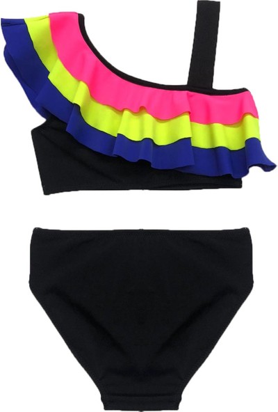 Deep Beach Siyah Renkli Volanlı Kız Çocuk Bikini Takım DB200617BT Deep Beach Siyah Renkli Volanlı Kız Çocuk Bikini Takım DB200617BT