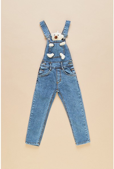 FullaModa Ayıcık Detaylı Çocuk Kot Salopet