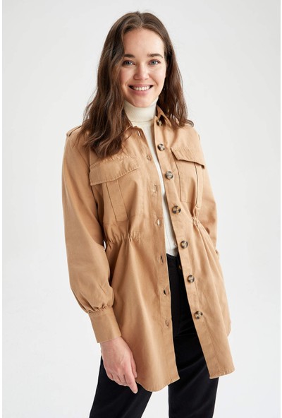 DeFacto Relax Fit Çift Cepli Uzun Kollu Twill Tunik Gömlek W3590AZ22SP