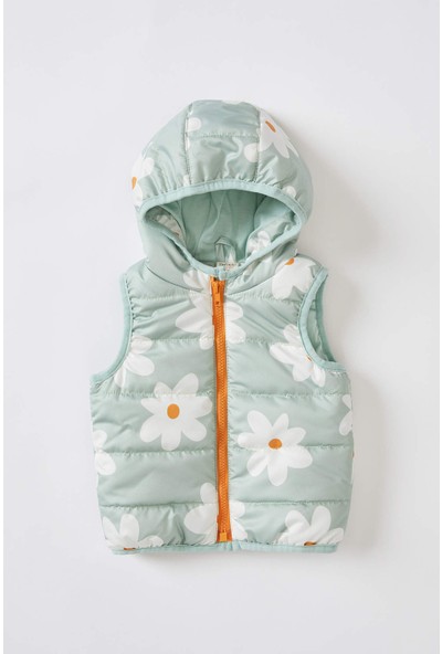 DeFacto Kız Bebek Papatya Desenli Kapüşonlu Penye Astarlı Şişme Yelek W7256A222SP DeFacto Kız Bebek Papatya Desenli Kapüşonlu Penye Astarlı Şişme Yelek W7256A222SP