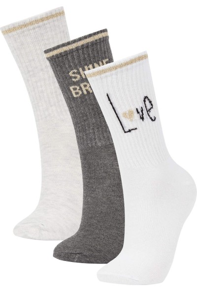 DeFacto Kadın Pamuklu 3'lü Uzun Sevgililer Günü Çorabı W9510AZNS