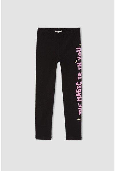 DeFacto Kız Çocuk Slim Fit Slogan Baskılı Uzun Tayt W8632A622SP DeFacto Kız Çocuk Slim Fit Slogan Baskılı Uzun Tayt W8632A622SP
