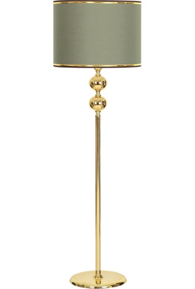 Vinner Gold Kaplama Çift Küre Metal Düz Tek Ayak Lambader Gold Detaylı Silindir Başlık Yeşil