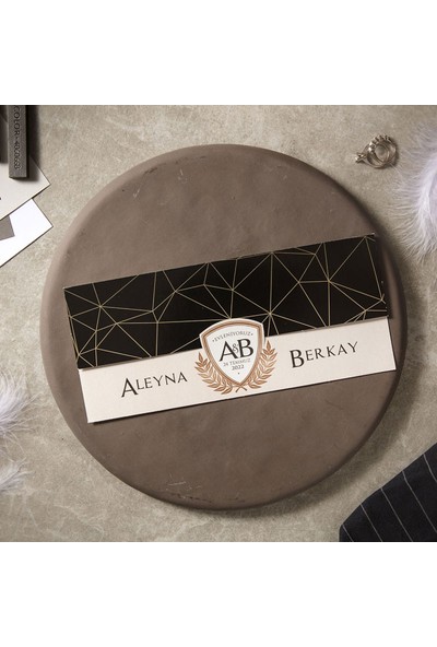 Davetiyebul Siyah Geometrik Desenli Katlamalı Düğün Davetiyesi