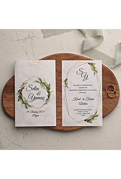 Davetiyebul Yapraklı Ekonomik Düğün Davetiyesi