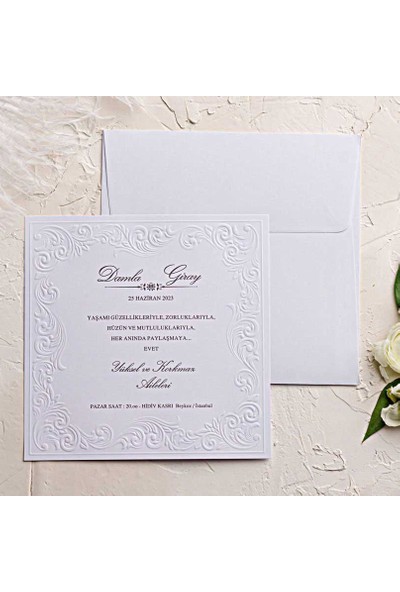 Davetiyebul Kabartma Desenli Düğün Davetiyesi