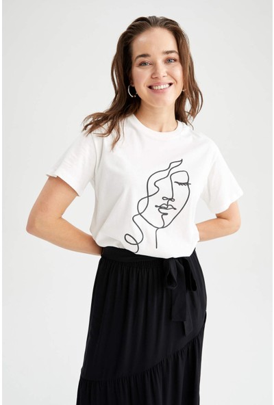 DeFacto Oversize Fit Baskılı Kısa Kollu Tunik Tişört X0378AZ22SP