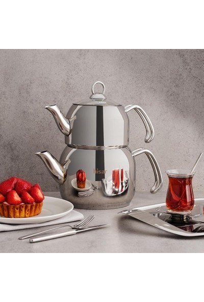Hisar Mercury Çelik Çaydanlık Takımı Cam Kapaklı