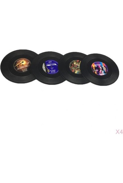 16 Adet Yuvarlak Fincan Mat Silikon Coaster Vinil Kayıt Desen 10 cm Dia Hediye