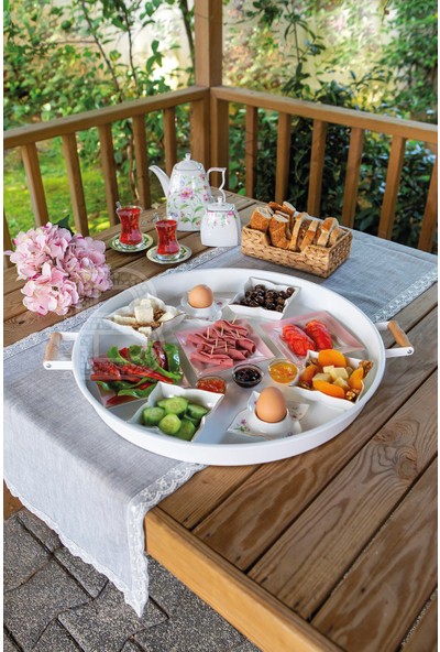 Kitchen Trend Galvaniz 51 cm Beyaz Ahşap Kulplu Yuvarlak Tepsi Kitchen Trend Galvaniz 51 cm Beyaz Ahşap Kulplu Yuvarlak Tepsi