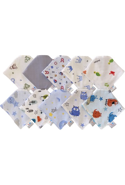 Enhitbaby 10'lu Müslin Fular Önlük, Salya Önlüğü, Çift Katlı, %100 Pamuk Mavi Enhitbaby 10'lu Müslin Fular Önlük, Salya Önlüğü, Çift Katlı, %100 Pamuk Mavi