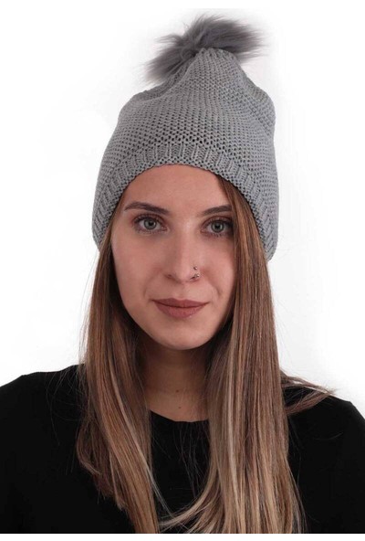 Bernam Butik Ponponlu Kadın Bere | Gri
